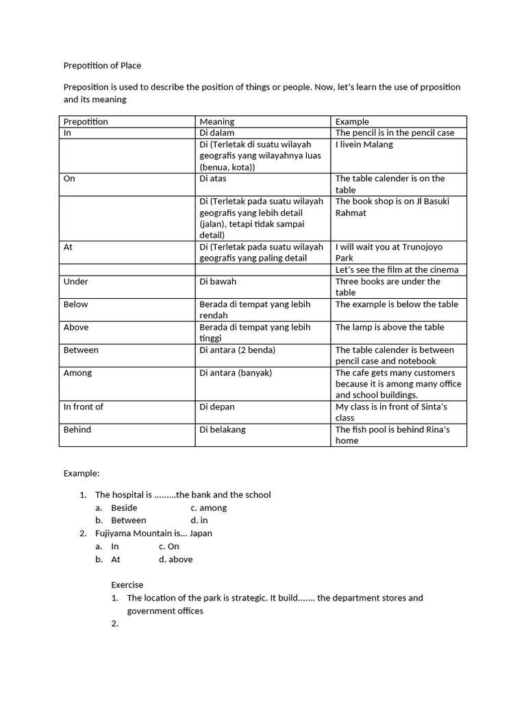 Prepotition of Place | PDF