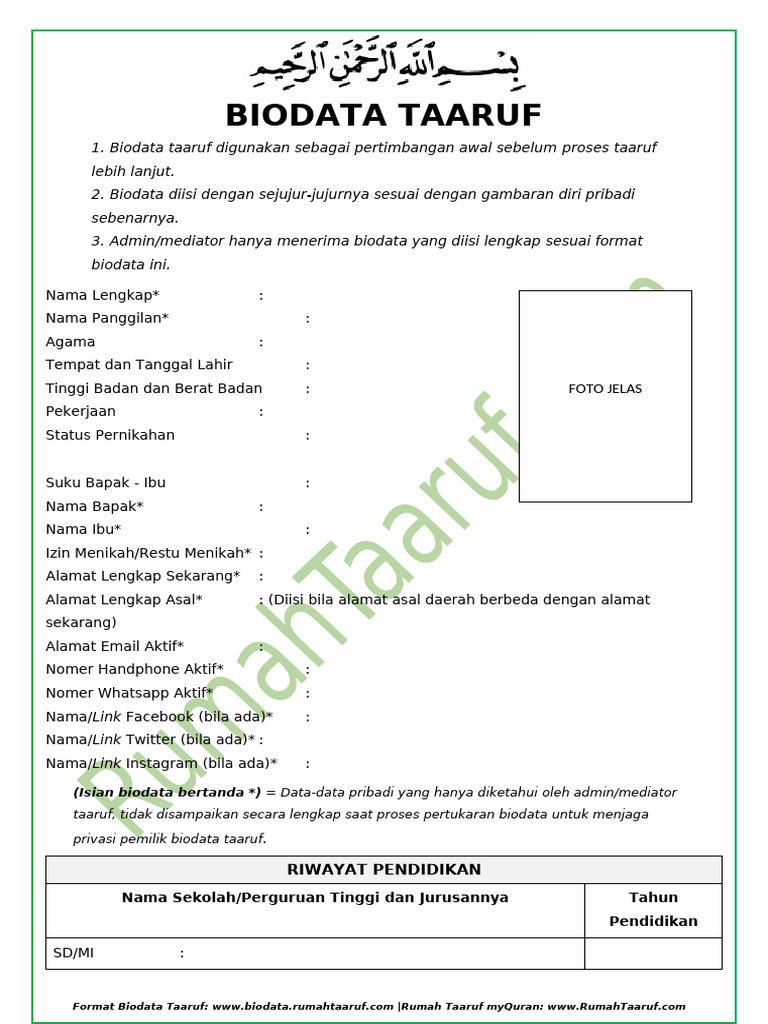 CV Taaruf Kosong | PDF