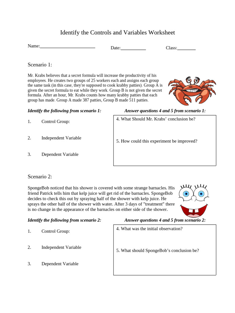 Identify The Controls and Variables Worksheet: Scenario 1 | PDF