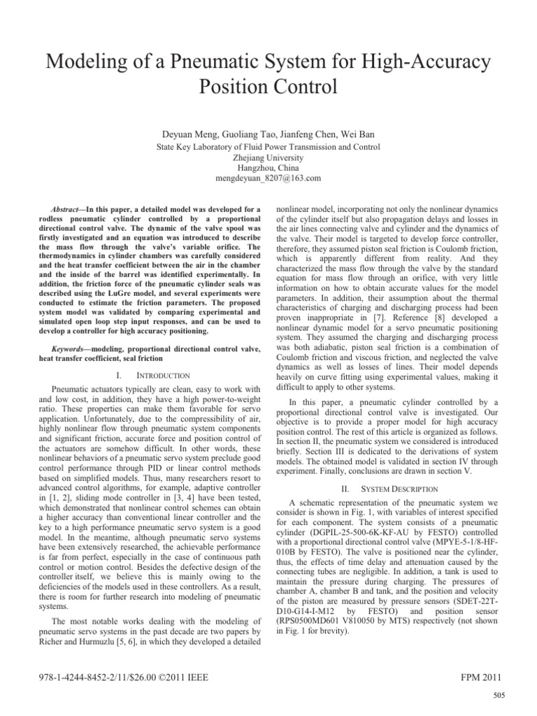 Pneumatic System Modeling for Precision Control | PDF | Friction | Flow ...