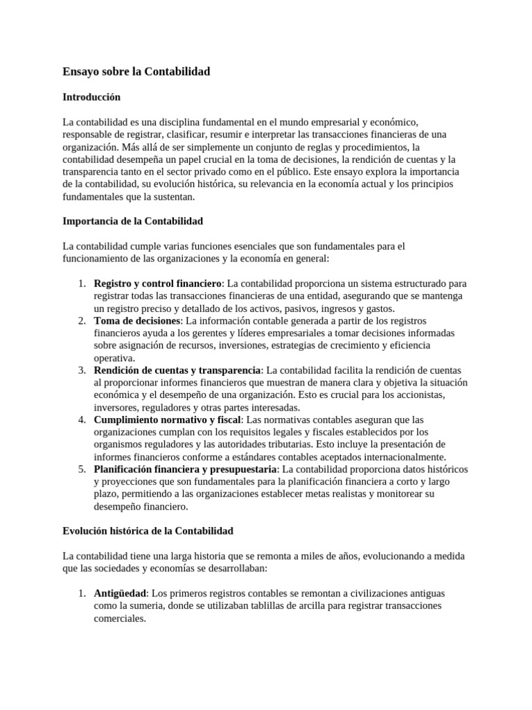 Ensayo Sobre La Contabilidad | PDF