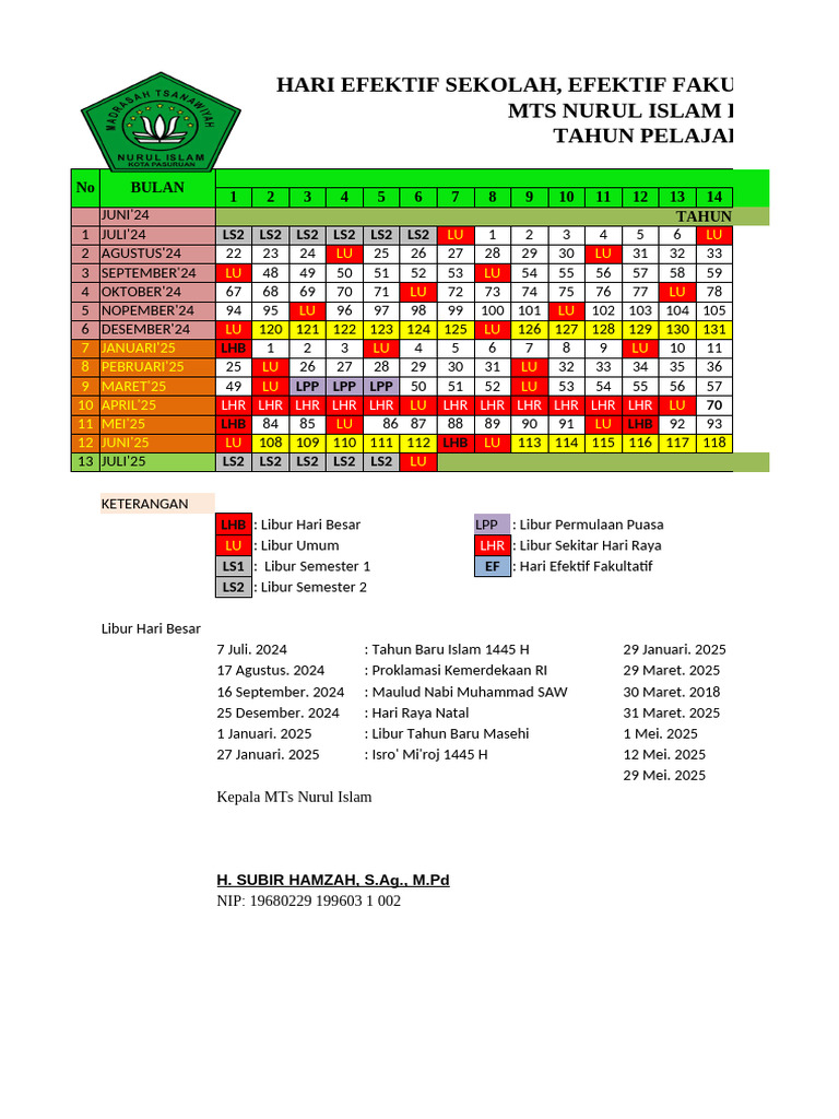 Kalender Pendidikan 2024-2025 S | PDF