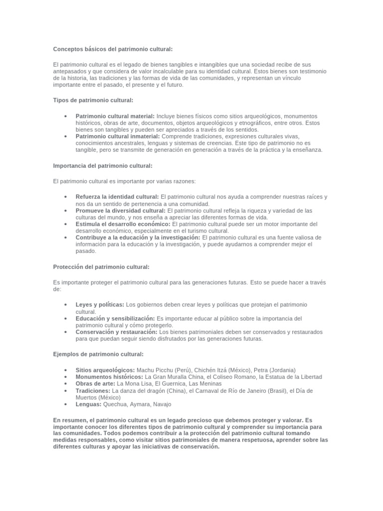 Conceptos Básicos Del Patrimonio Cultural | PDF | Patrimonio cultural | Bienes (Ley)