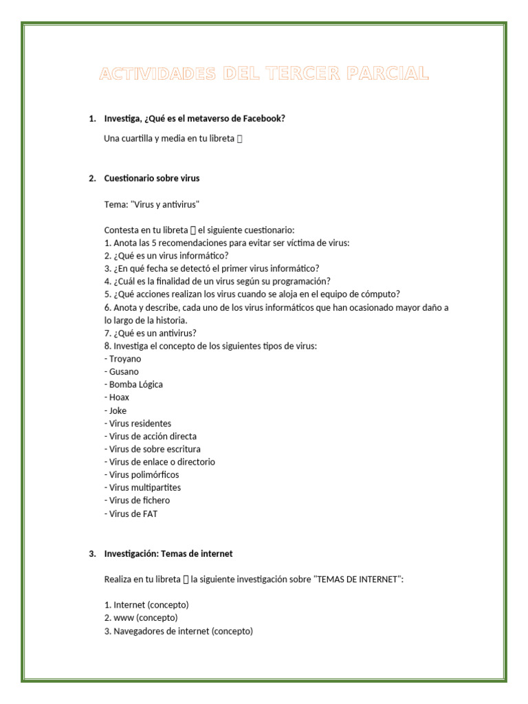 ACTIVIDADES DEL TERCER PARCIAL Tics | PDF