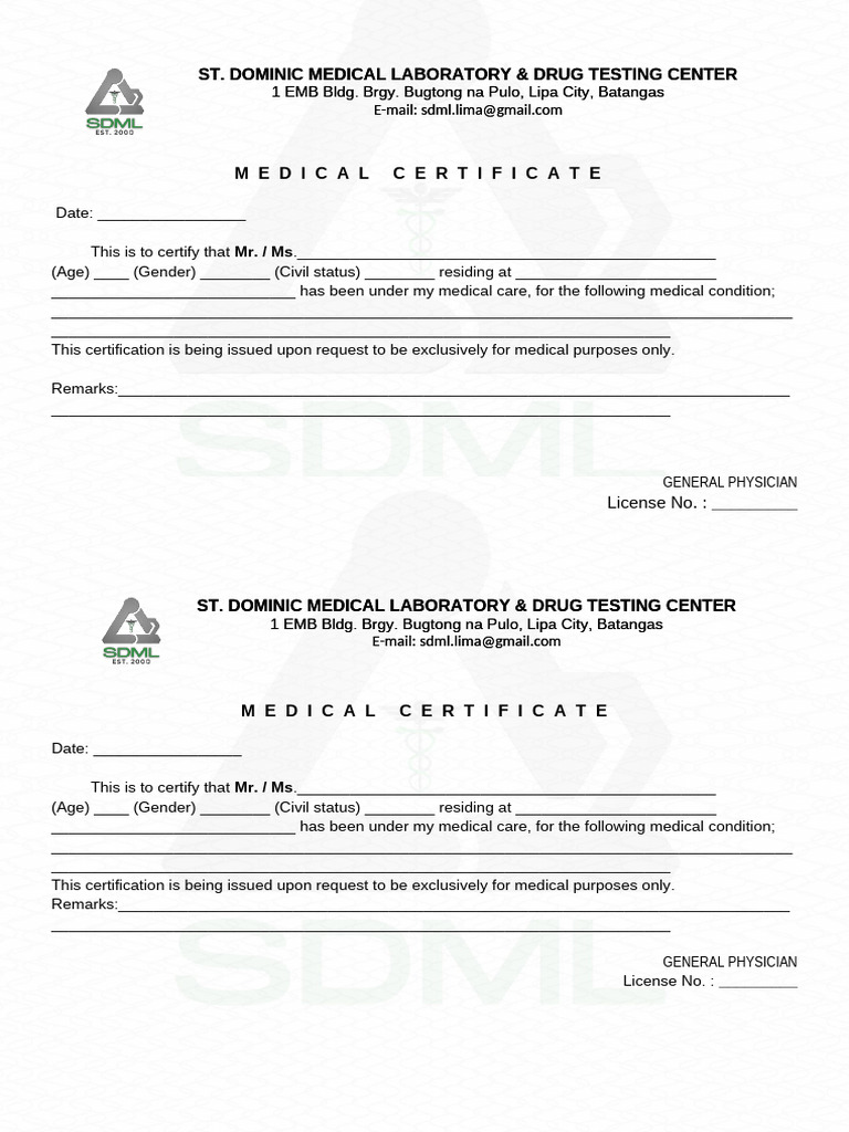 Med Cert Format - 1 | PDF