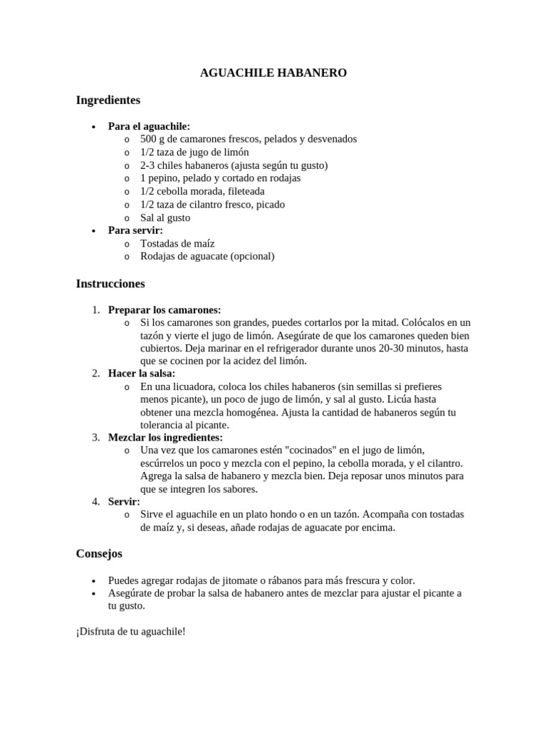 Receta Aguachile Habanero | PDF