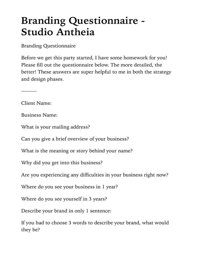 Branding Questionnaire | PDF