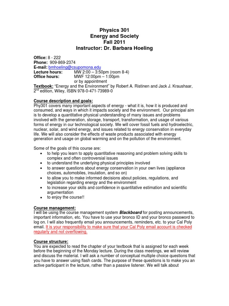 PHY 301 Syllabus | PDF | Renewable Energy | Energy Conservation