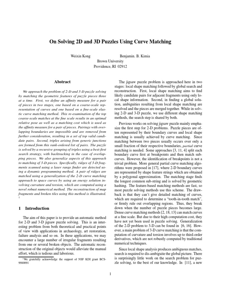 On Solving 2D and 3D Puzzles Using Curve Matching | PDF | Curvature ...