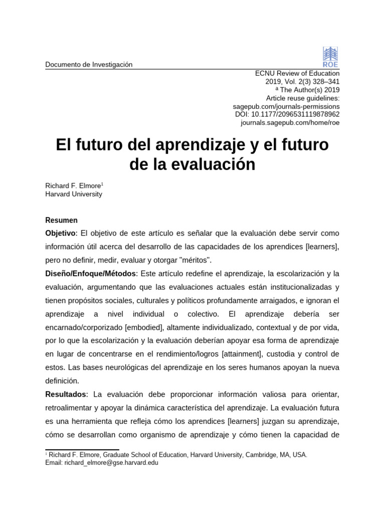 Elmore. El Futuro Del Aprendizaje y El Futuro de La Evaluacioì N | PDF