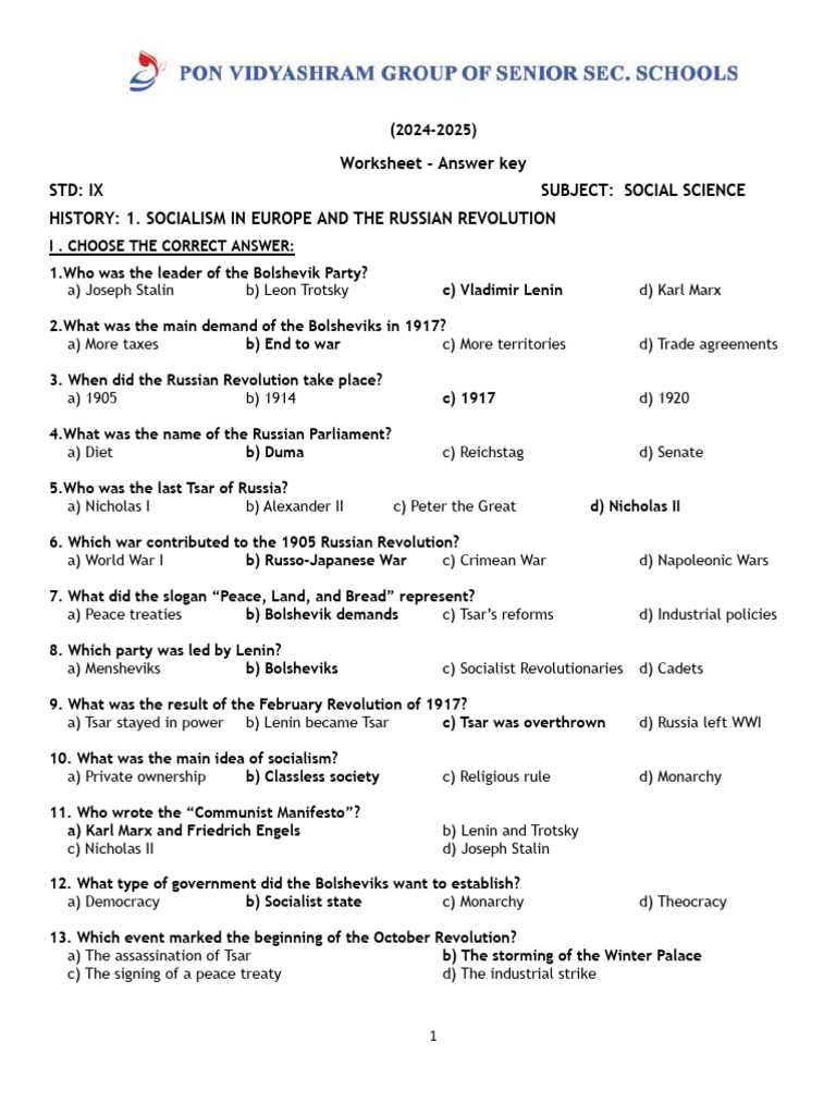 IX His - Ch2 Socialism in Europe WS Answer Key | PDF | Vladimir Lenin ...