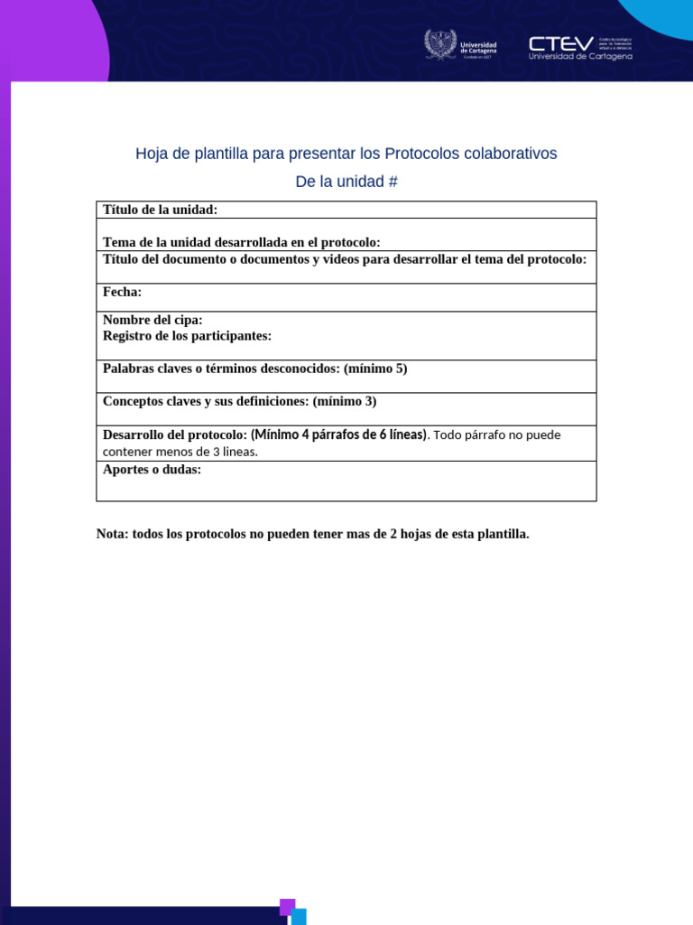 Hoja de plantilla protocolos colaborativos | PDF