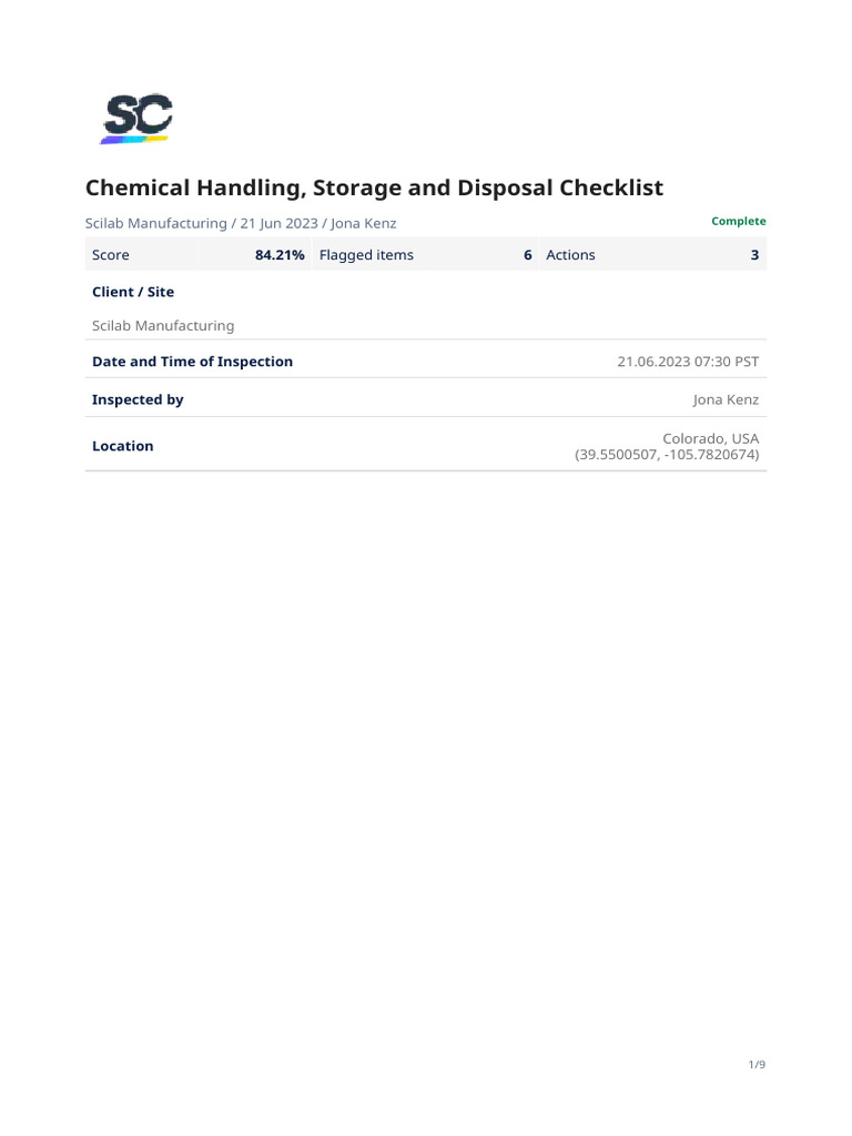 Chemical-Handling-Storage-and-Disposal-Checklist-Sample-Report ...