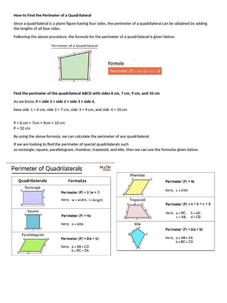 How To Find The Perimeter of A Quadrilateral | PDF