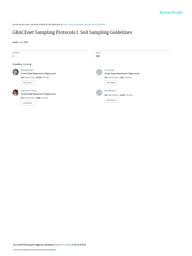 GRACEnet Sampling Protocols I Soil Sampling Guidel | PDF | Soil | Root