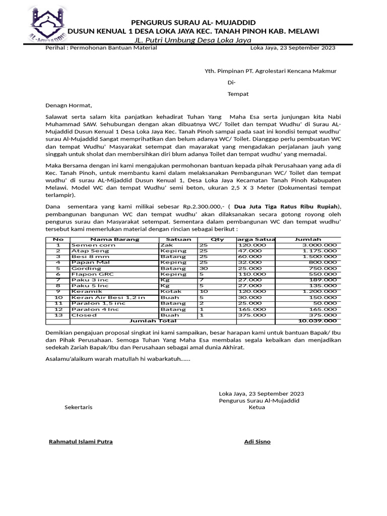 Proposal Surau Al-Mujaddid | PDF