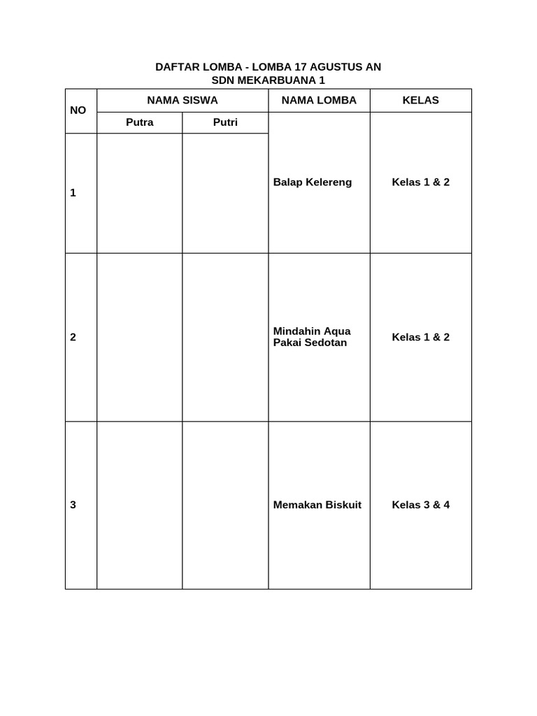 Daftar Lomba | PDF
