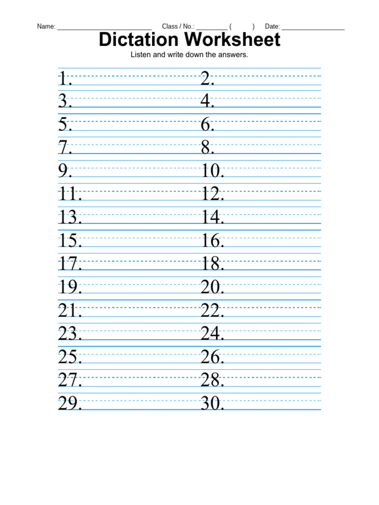 Dictation Worksheet Template | PDF
