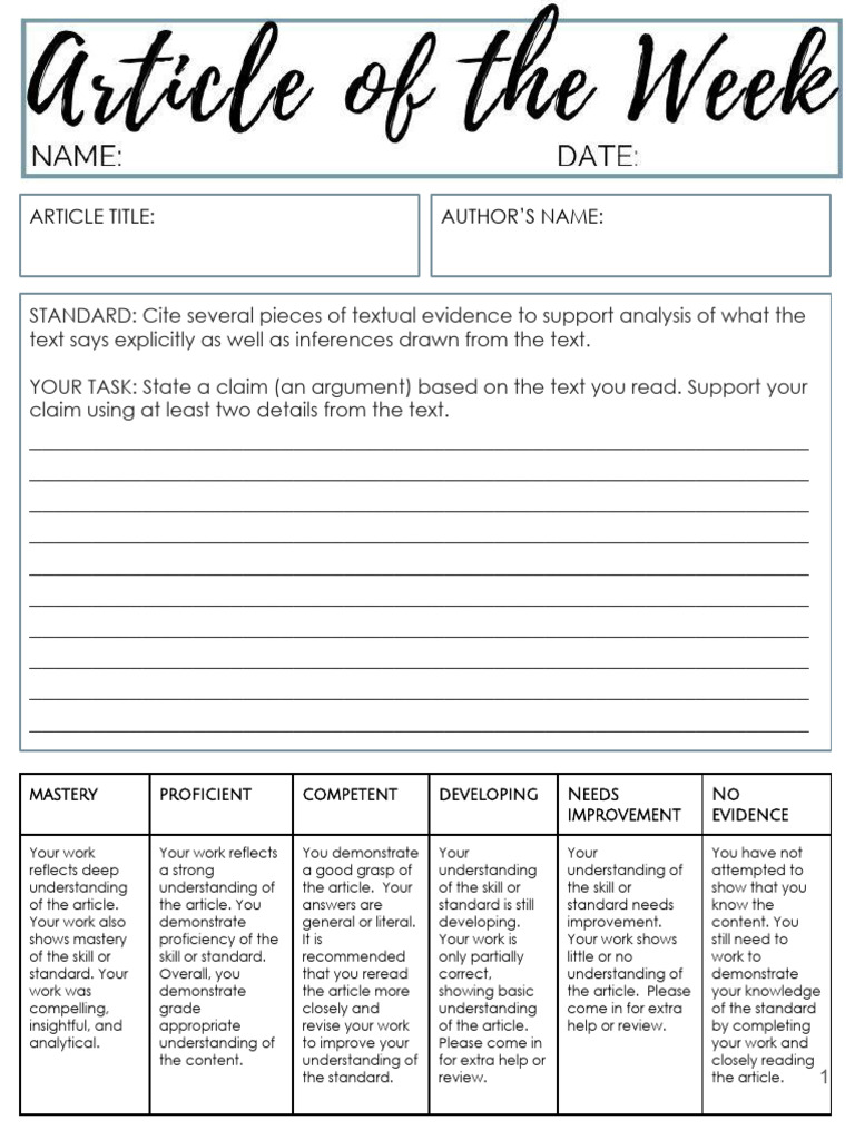 Article of The Week - Claim - Evidence | PDF