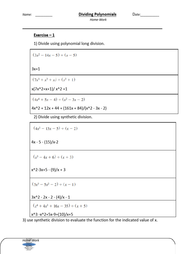 4.3 - Dividing Polynomials - H | PDF