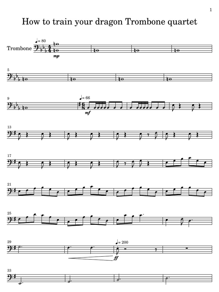 How To Train Your Dragon Trombone Quartet - Trombone | PDF