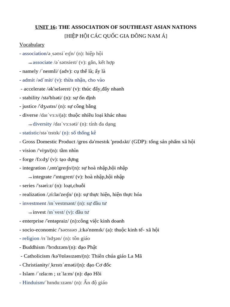 UNIT 16 Vocabulary | PDF