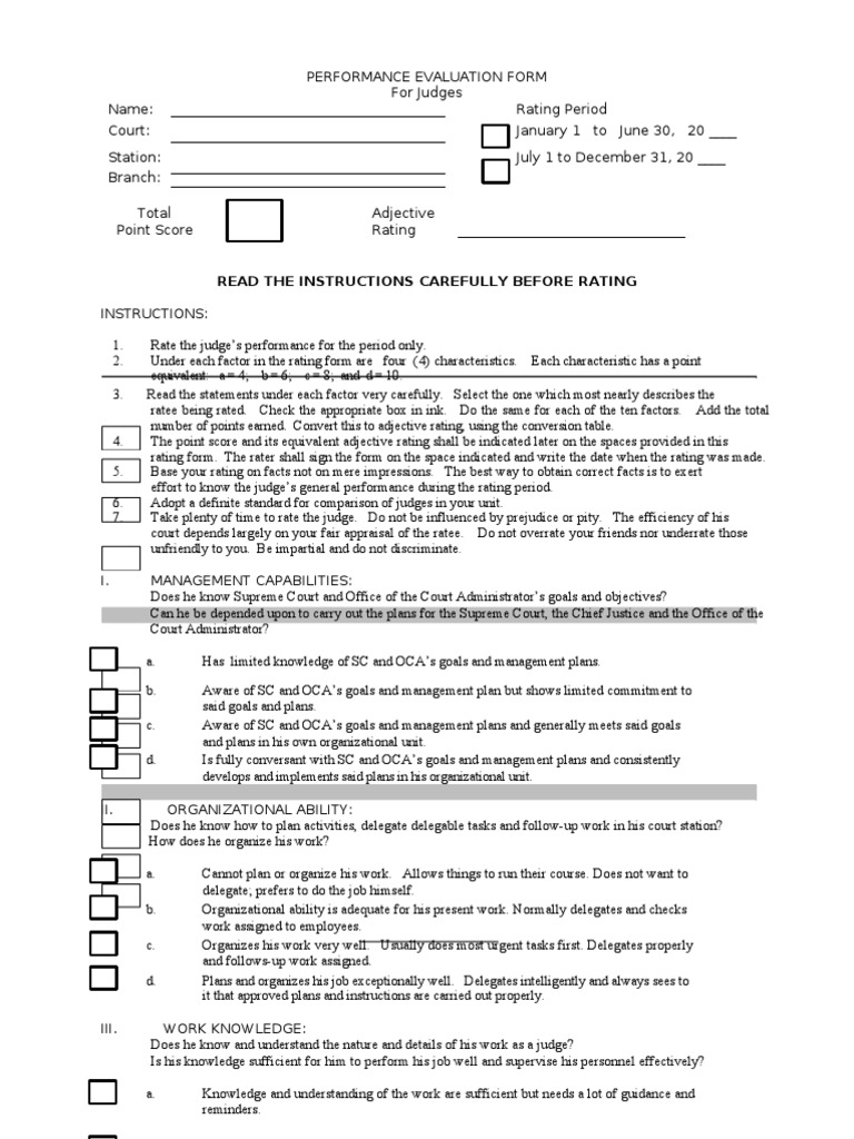 Performance Evaluation Form For Judges | PDF | Performance Appraisal | Leadership