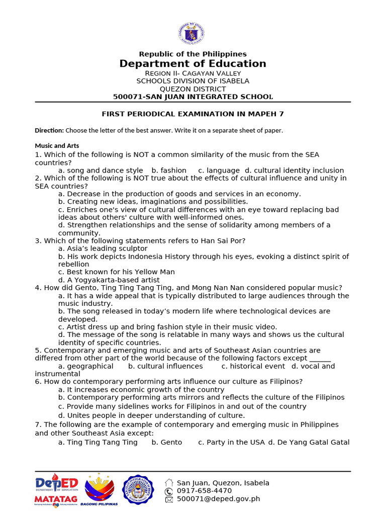 1ST Mapeh Exams 7 10 | PDF