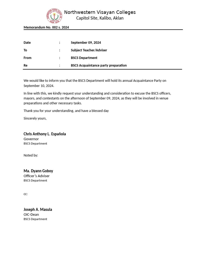 Memorandum No. 002 S. 2024 | PDF