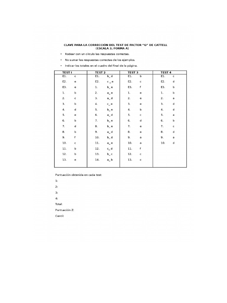 CLAVE DE RESPUESTAS DE CATTELL 3 | PDF