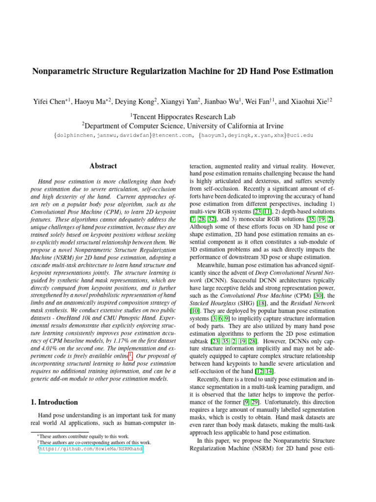 2001.08869v1 Nonparametric Structure Regularization Machine For 2D Hand Pose Estimation | PDF