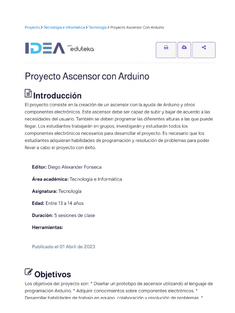 Proyecto Ascensor Con Arduino | PDF