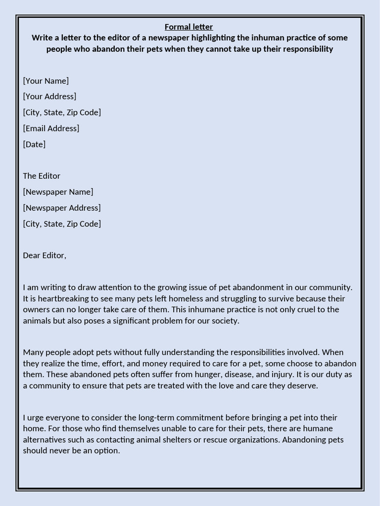 Formal Letter About Inhuman Practice To Humans | PDF