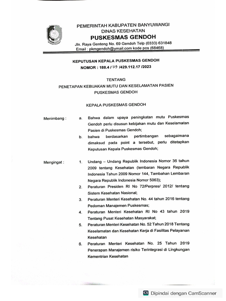 SK Penetapan Kebijakan Mutu | PDF