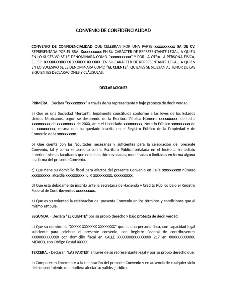 Convenio de Confidencialidad | PDF