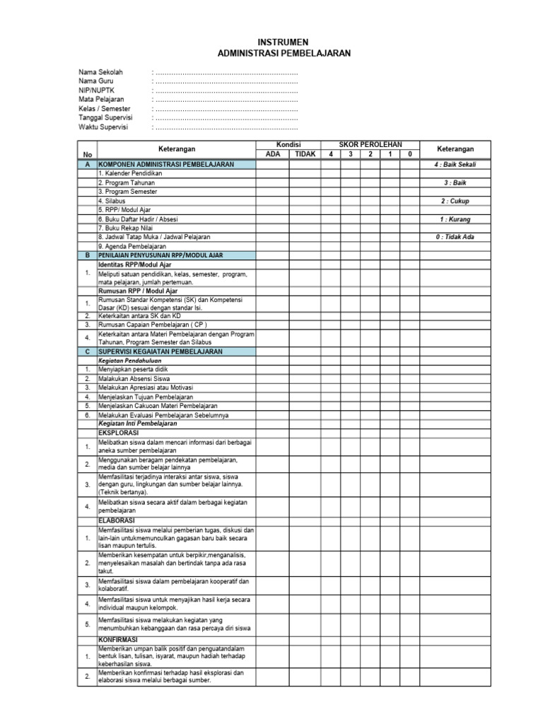 Instrumen Supervisi Guru | PDF