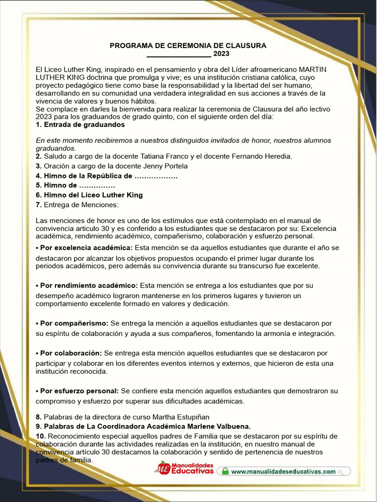 2 Programa de Ceremonia de Clausura | PDF