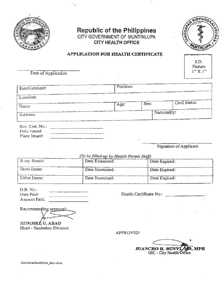Health Certificate Application Form | PDF