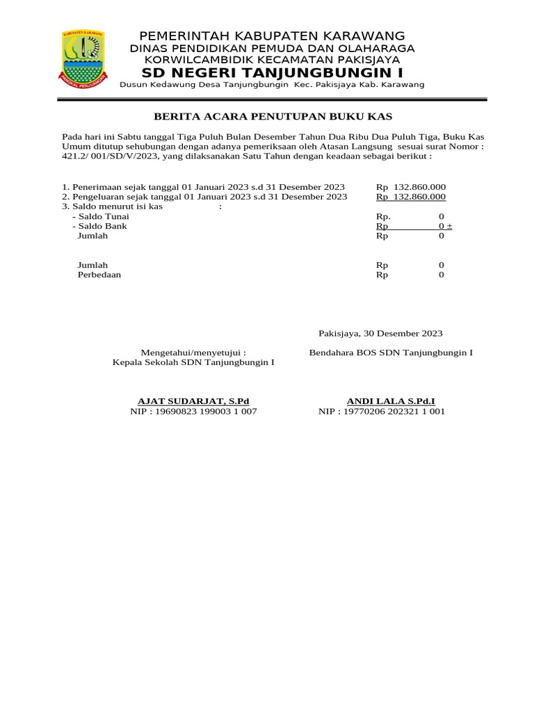 Ba Penutupan Kas Bos 2023 | PDF