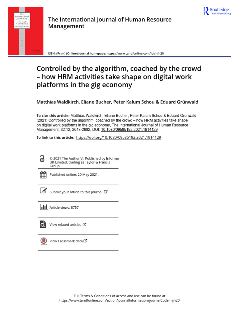 Controlled by The Algorithm Coached by The Crowd How HRM Activities ...