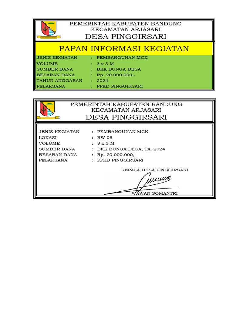 Desain Papan Proyek MCK | PDF