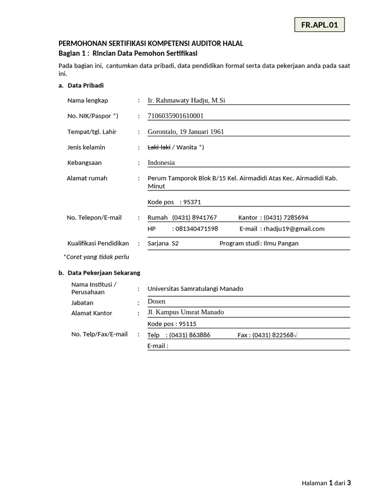 FR - APL 01. Permohonan Sertifikasi Kompetensi Fix | PDF