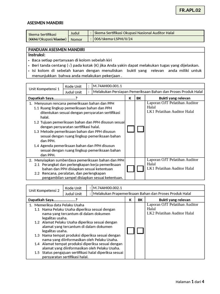FR - APL 02. Asesmen Mandiri Fix | PDF