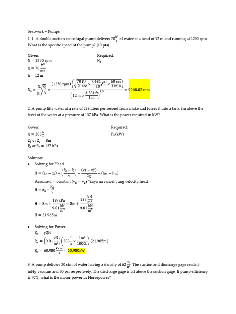 Seatwork Pumps With Solution | PDF