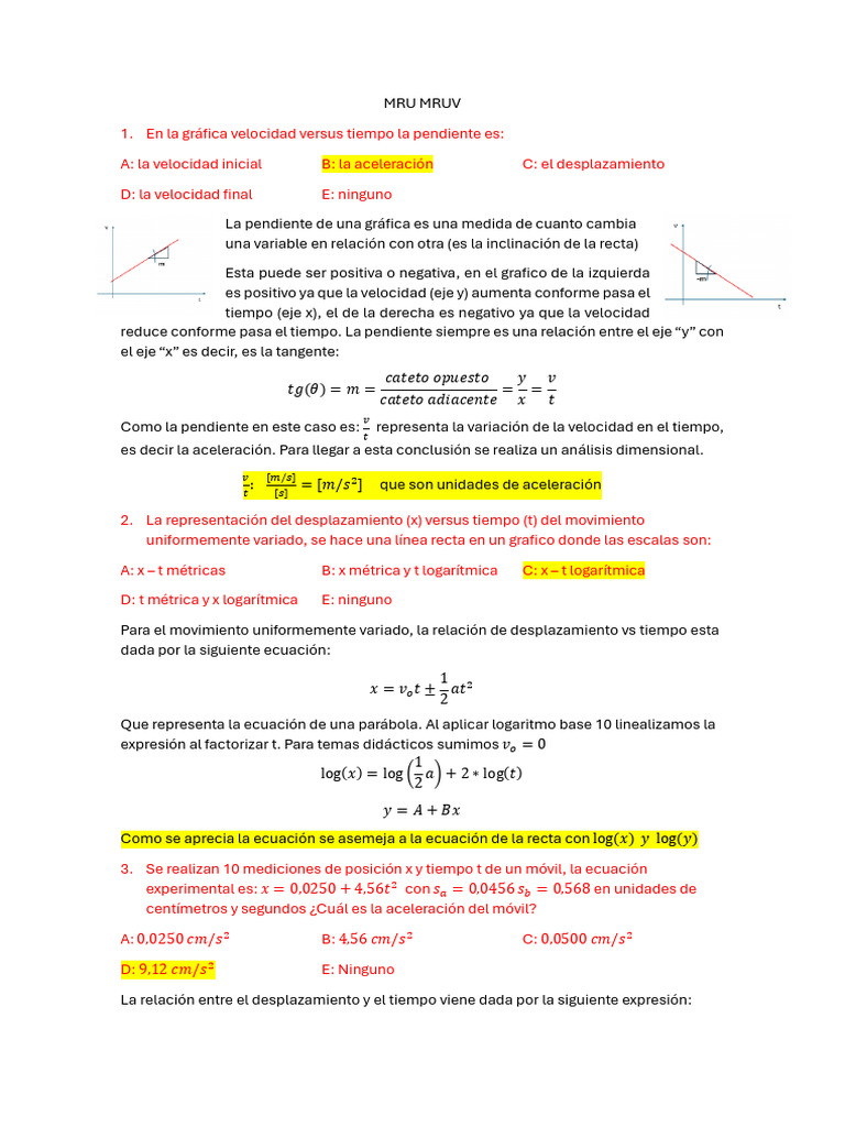 Sol Previo MRU MRUV | PDF | Pendiente | Velocidad