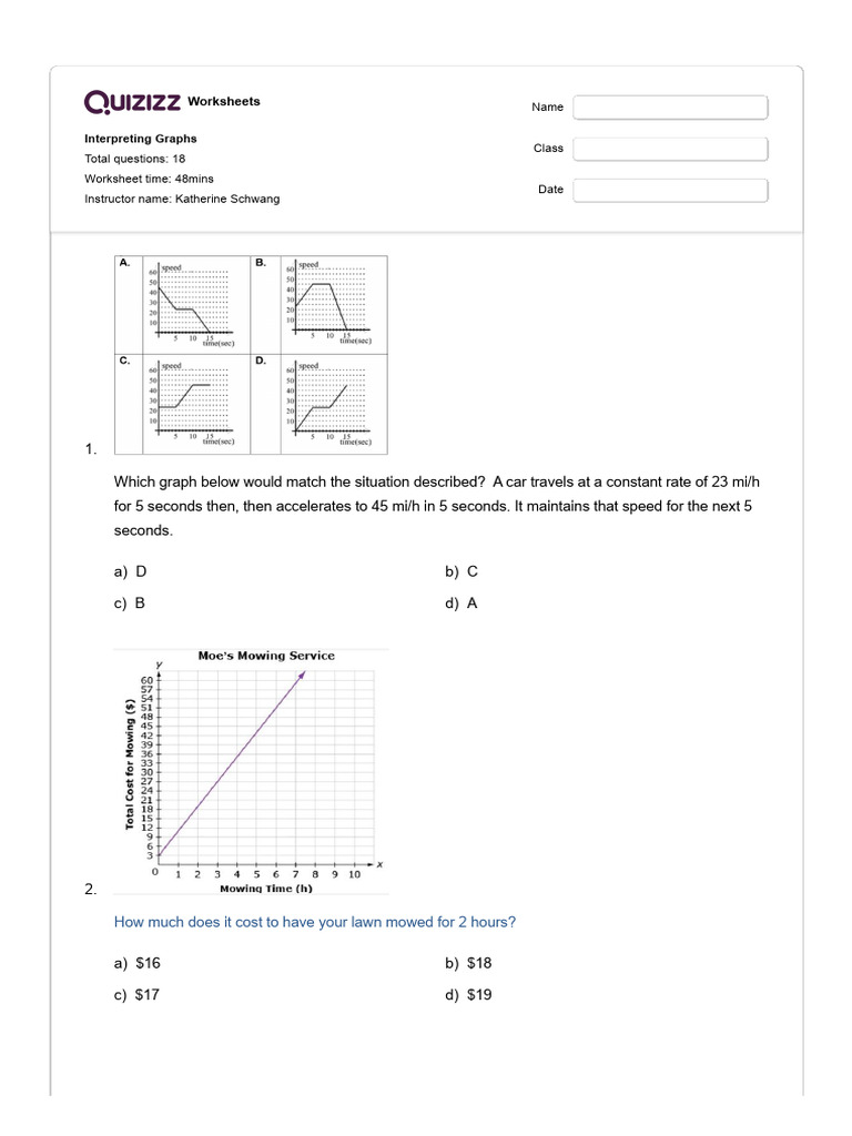 Class 8 Probability Graph Worksheet | PDF | Speed | Acceleration