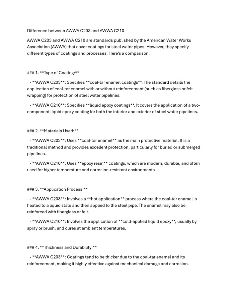 Difference Between AWWA C203 and AWWA C210 | PDF