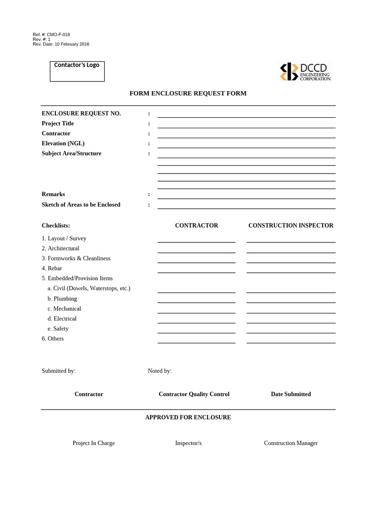 (CMO-F-018) Form Enclosure Forms | PDF