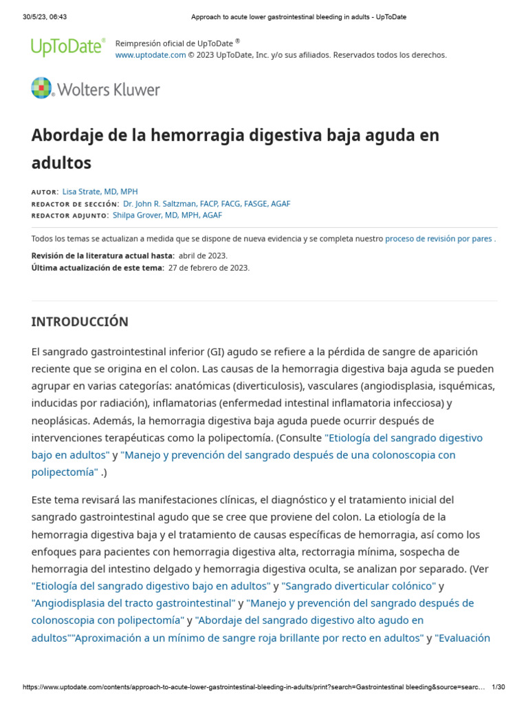 Approach to acute lower gastrointestinal bleeding in adults - UpToDate ...