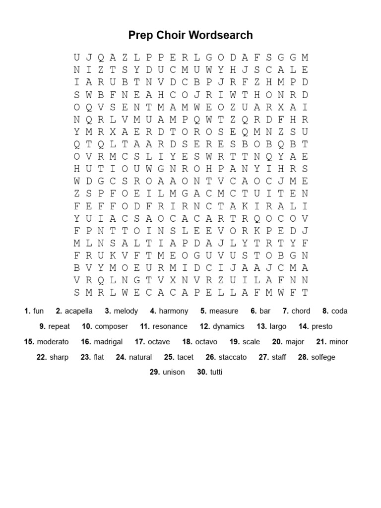 Prep Choir Wordsearch - Word Search Labs | PDF